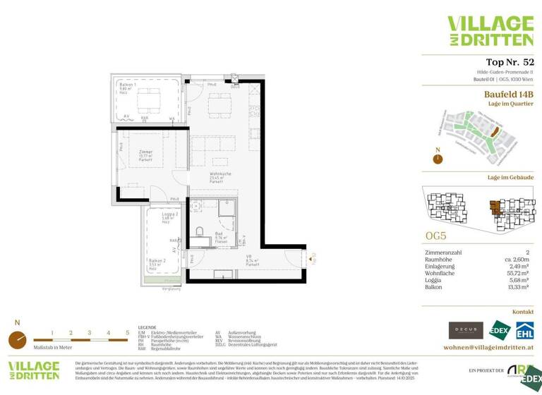 Wohnung 55.72 m² 438000 € zum Kauf Hilde-Güden-Promenade 11,Wien (1030)